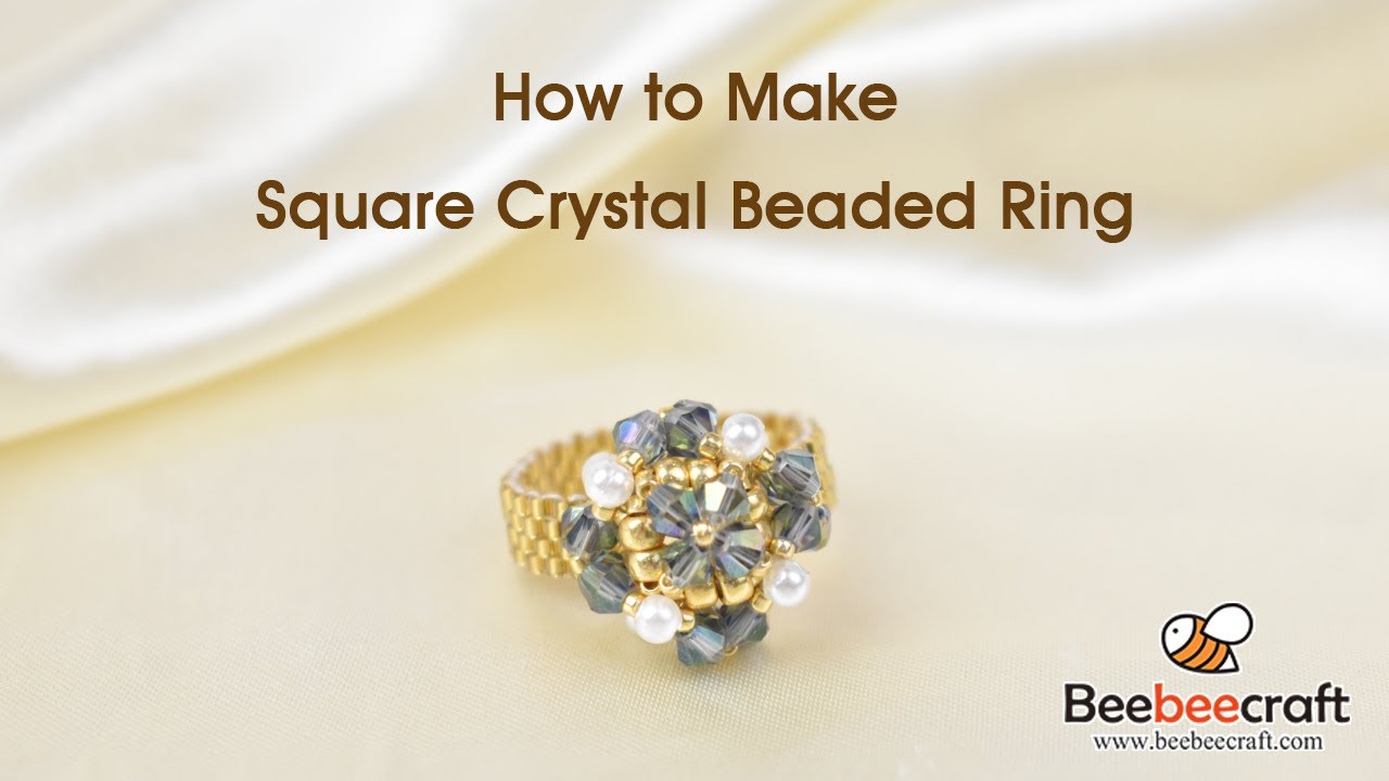 How to Make Square Crystal Beaded Ring - YouTube