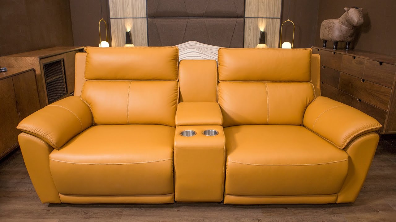 ECHO (224cm Leather) Power Recliner Sofa with Bottle Holder Panel ...