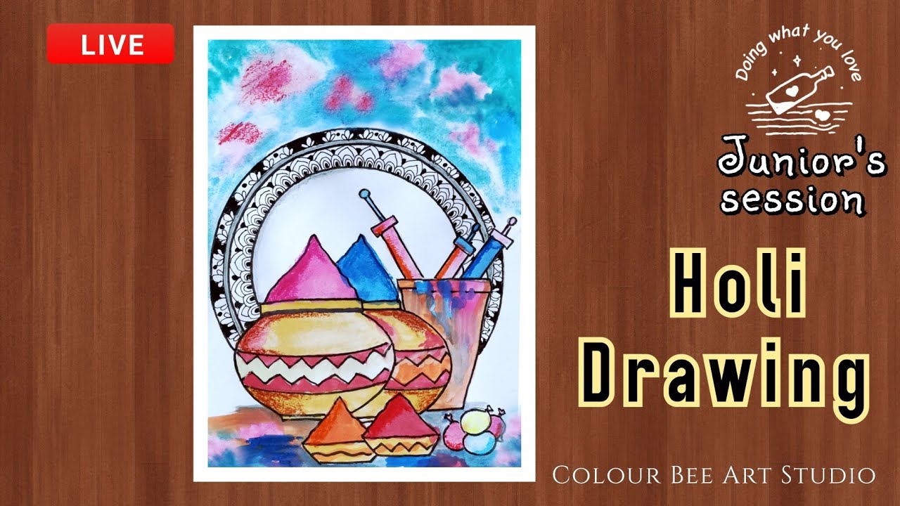 Holi Drawing Session For Kids |How to Draw Easy Holi Special Art | Step ...