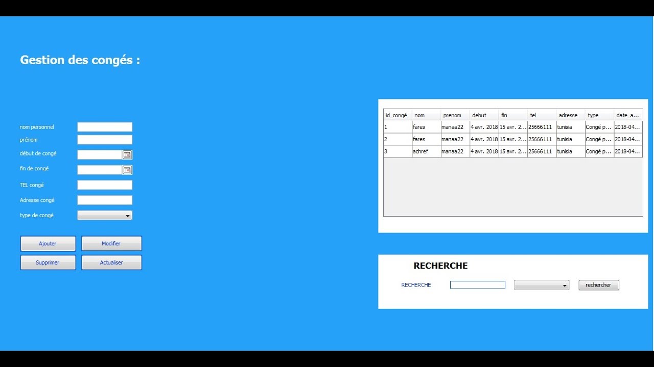 Application de gestion de congé java jee mysql - YouTube