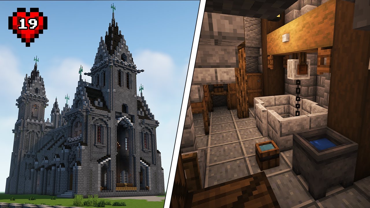 Building The Cathedral Tower & Updating Interiors | Minecraft Hardcore ...