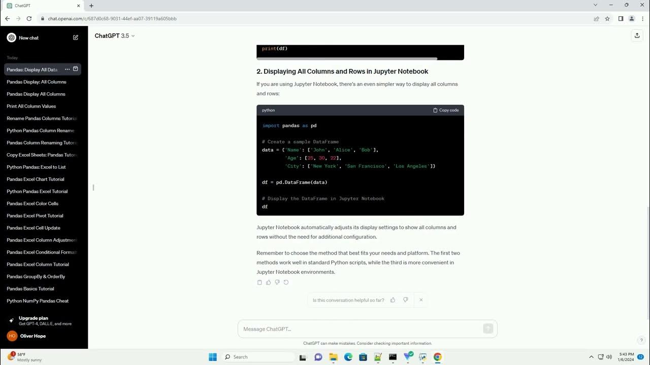 python pandas show all columns and rows - YouTube