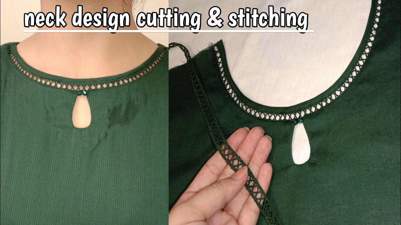 round neck design with joint lace || latest neck design cutting and ...