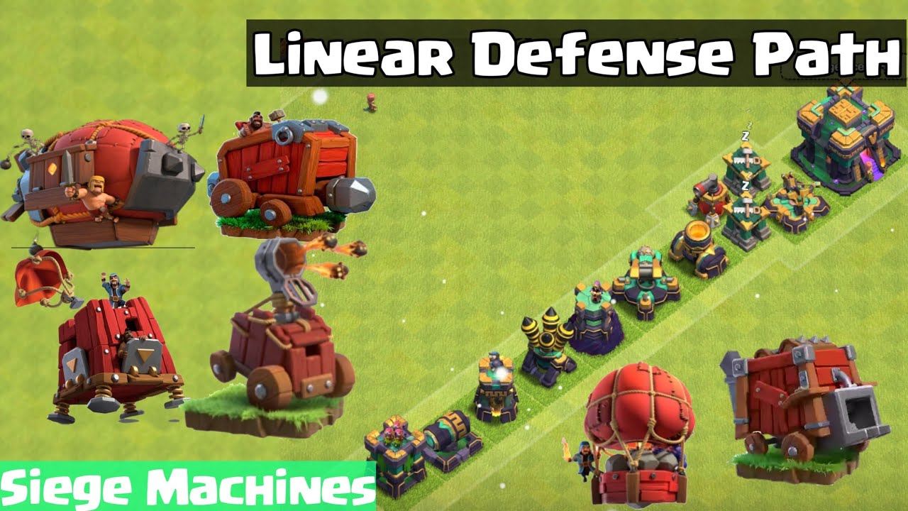 All Siege Machines VS Linear Defense Path - Clash of Clans - YouTube