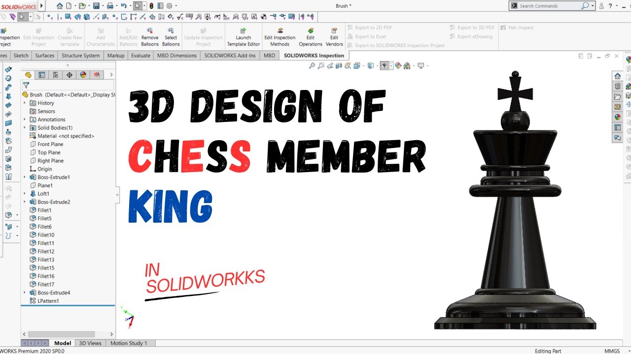 Design a Chess King in SolidWorks: From Sketch to 3D Print (Extrude Cut ...