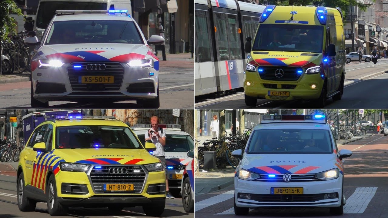 Veel verschillende hulpdiensten met spoed naar een steekpartij in een ...