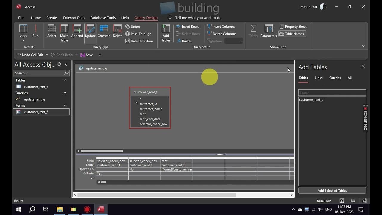 Update multiple records simultaneously in a form in MS Access -- part6 query setup - YouTube