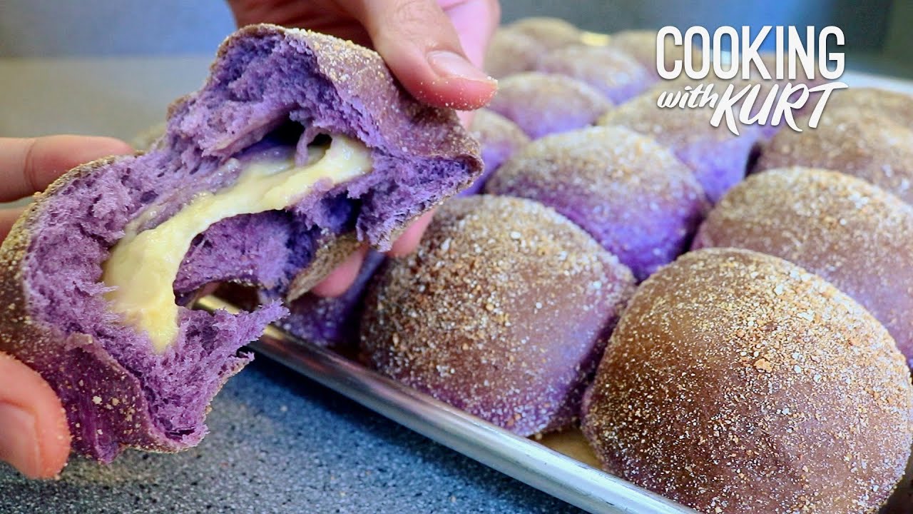 Ube Cheese Pandesal - Purple Yam Filipino Bread Rolls Stuffed with Edam ...