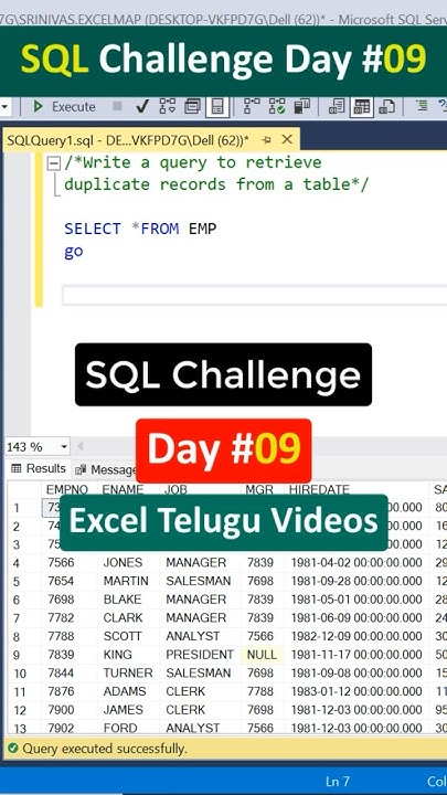 SQL Challenge Day #09 in Telugu | SQL in Telugu #sql #excel - YouTube