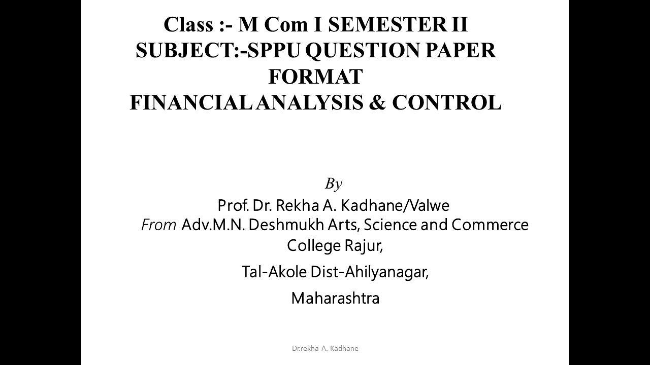 SPPU Financial analysis and Control Question Paper Format ,M Com I Sem ...