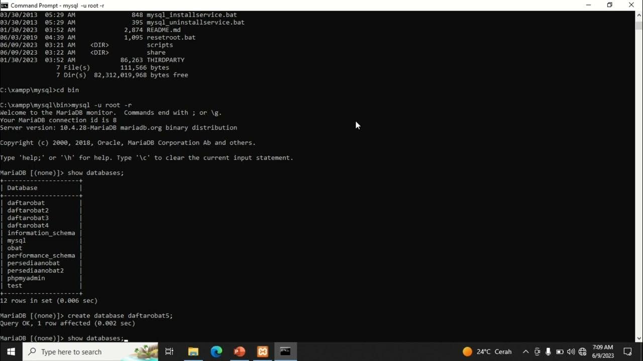 "Membuat database Menggunakan Apk XAMPP dan Command prompt (CMD)" Tugas ...