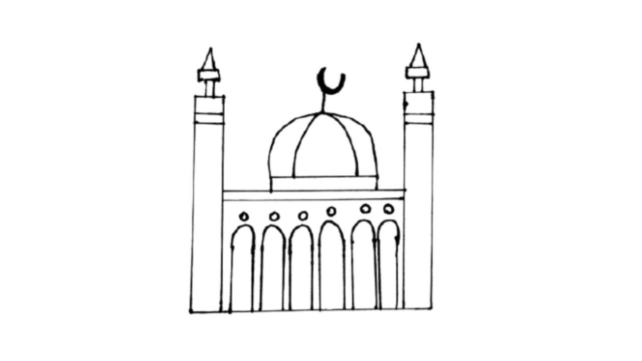 Drawing mosque | Masjid drawing| easy draw mosque. H for mosque drawing ...