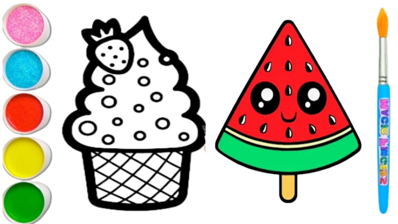 Watermelon Ice Cream Drawing, Coloring, Painting for kids and toddlers ...