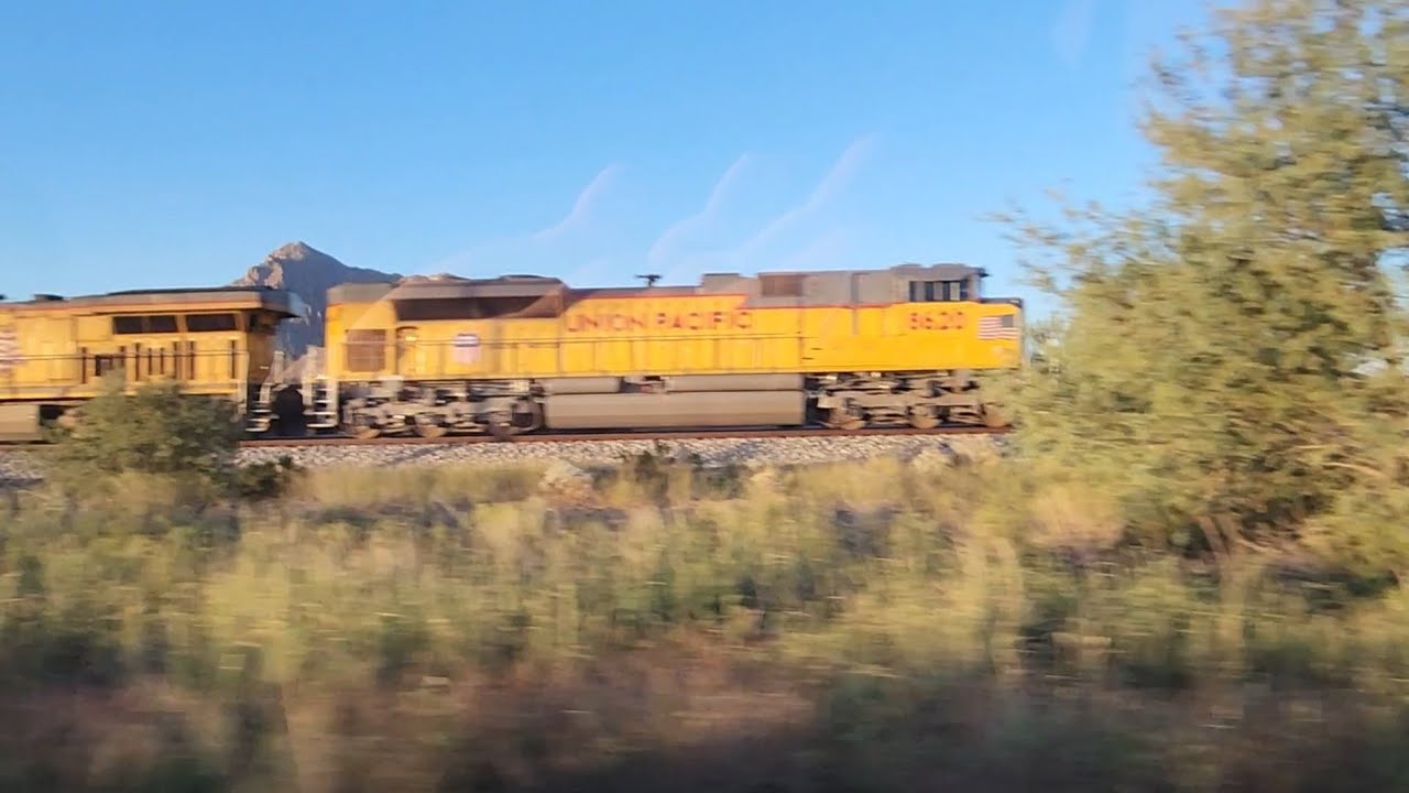 UP 8936 EB Manifest Train + UP 8620 "Flagless ACe" Leads ZLAMQ Intermodal Train, I-10 Frontage ...
