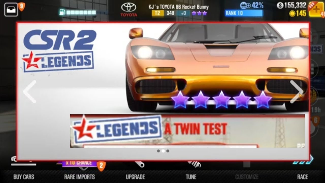 CSR2 Legend Twin Test/ Lock-in Car #2 at Rank 20 - YouTube