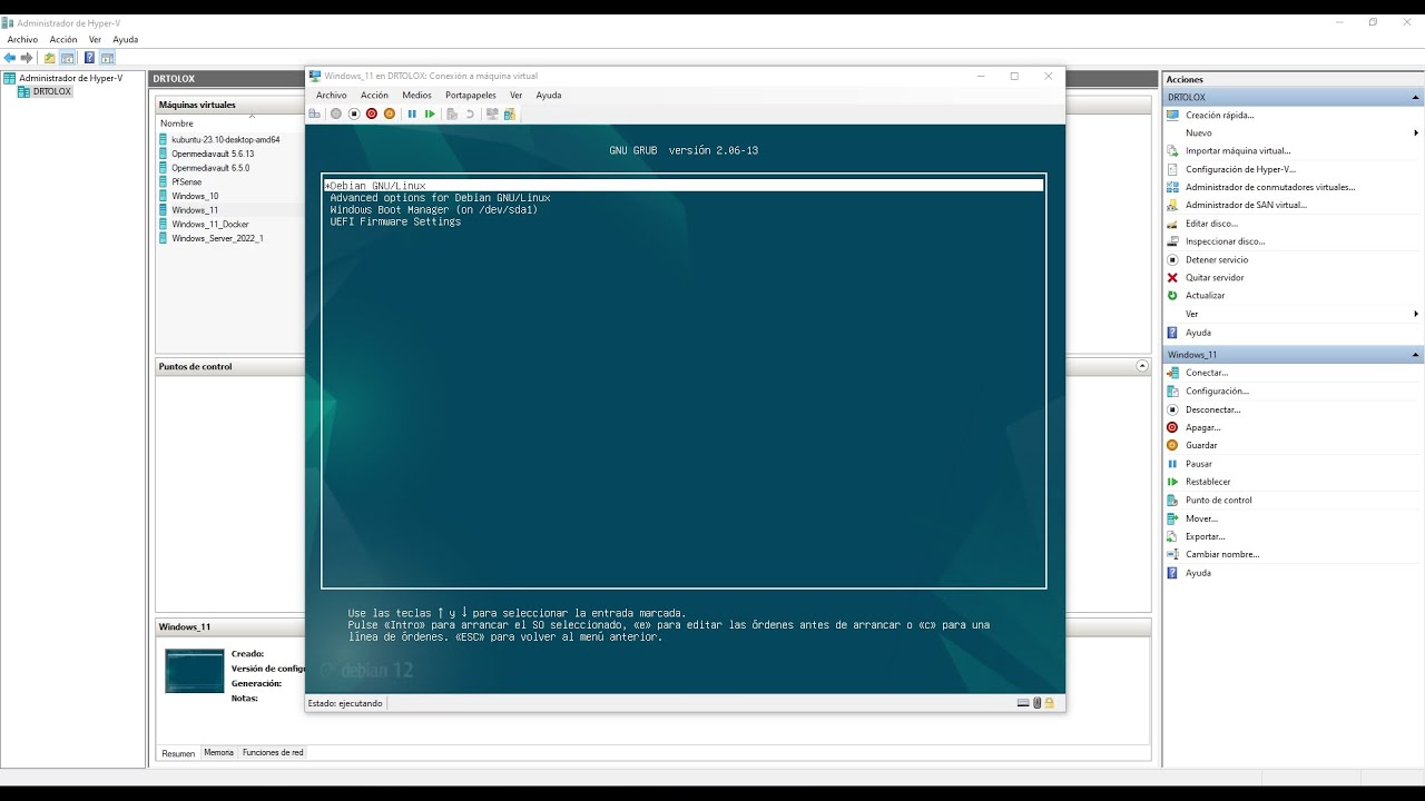 Arranque dual, Windows 11 - Debian 12 Sobre Hyper-V - YouTube
