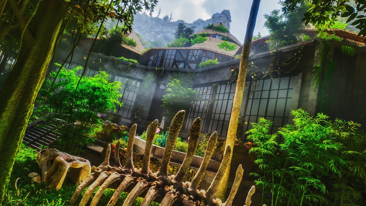 I Built Overgrown Jurassic Park Visitor's Center Ruins in ARK: Survival ...