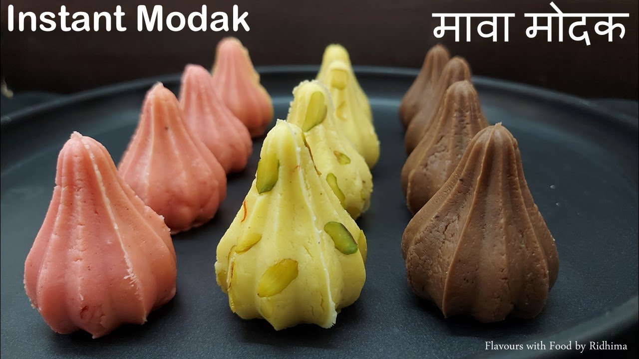 Instant Mawa Modak Recipe | मिल्क पाउडर से बने ३ तरह के मोदक | Kesar ...
