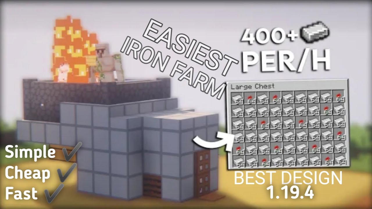 Minecraft 1.19 Easy Iron Farm Tutorial - 400+ Per Hour - YouTube