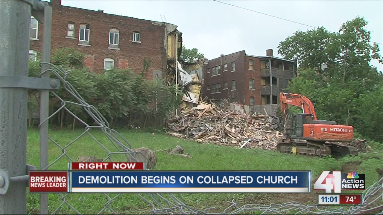 Demolition begins on collapsed church - YouTube