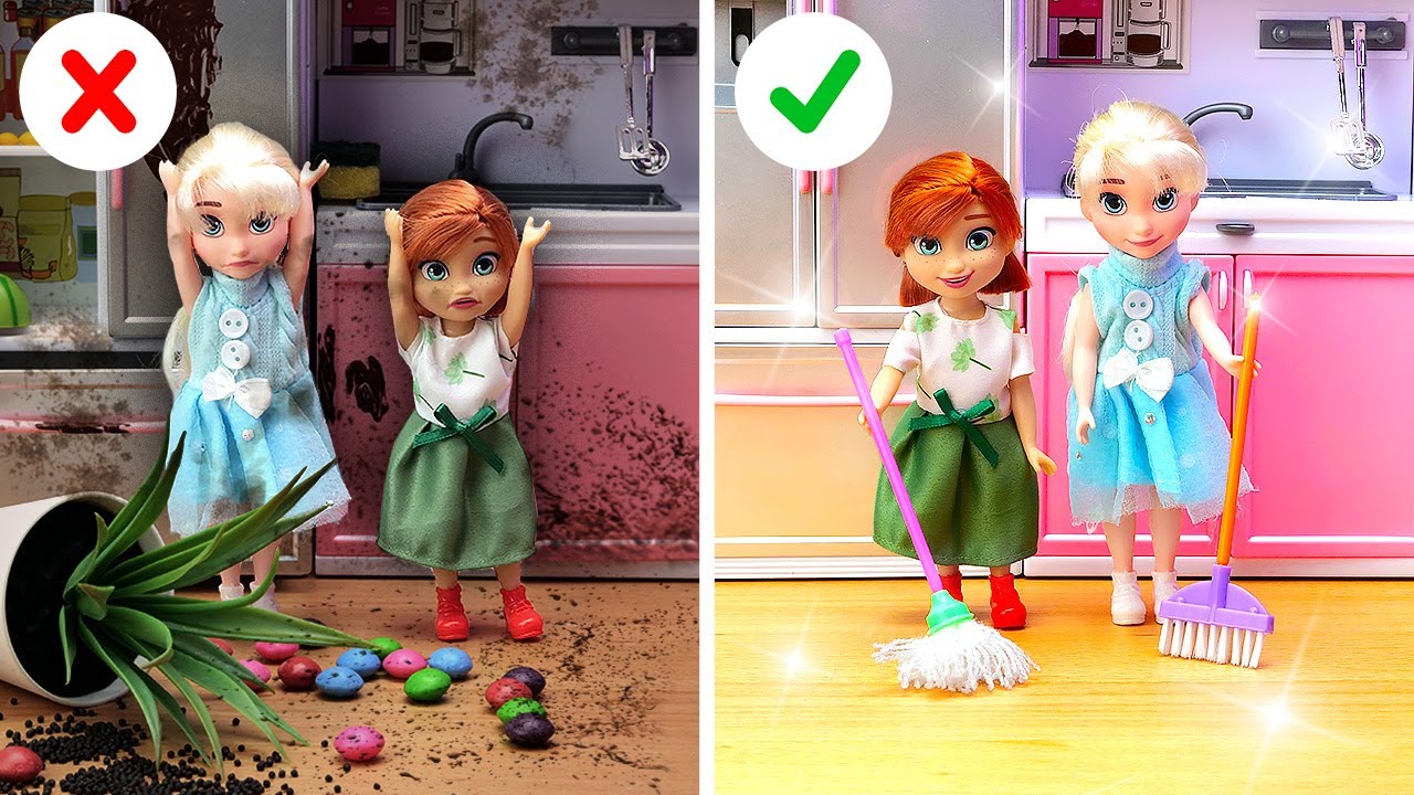 CLEAN UP 🧹🪣🧽! Dolls Do Chores in the House || Good Habits vs Bad Habits ...