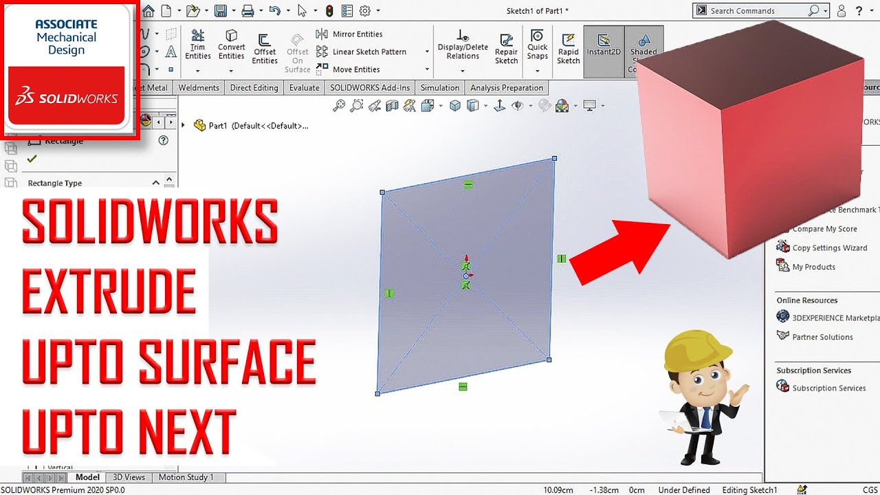 ⚡ Solidworks Extrude, upto surface, upto next | Advance Extrude ...