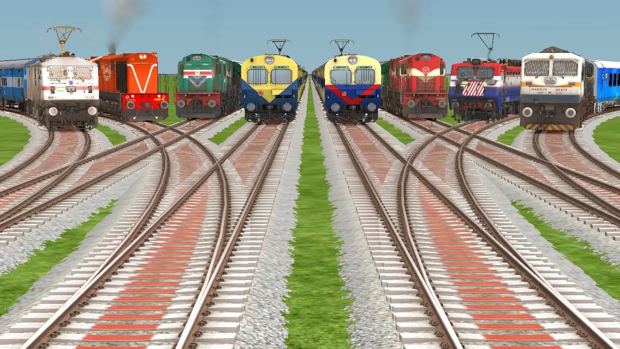 8 TRAINS CROSSING BACK TO BACK ON CURVED 🍁 BRANCHED RAILROAD TRACKS ...