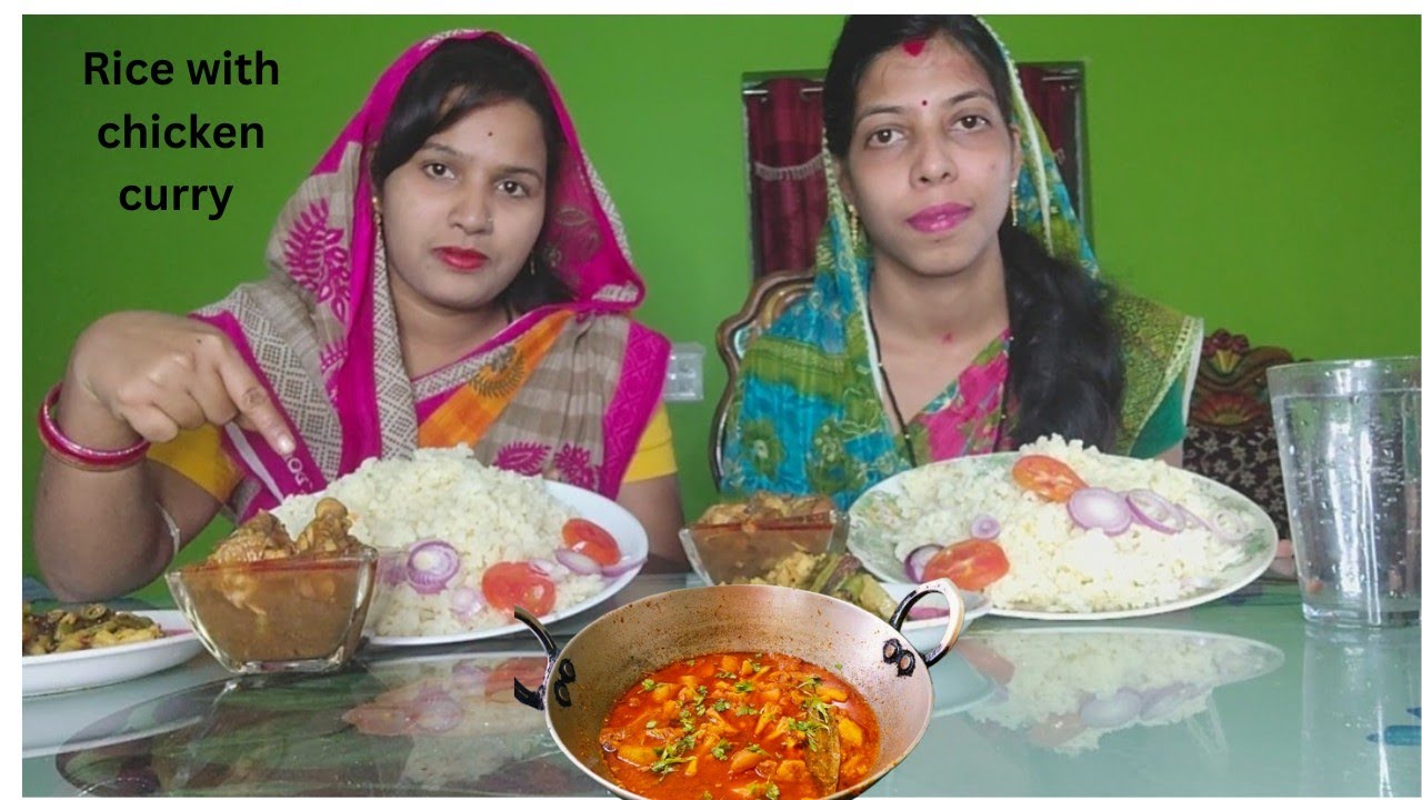 Rice with chicken curry,kobi bhaja eating challenge//food challenge ...