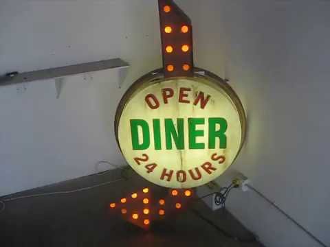 Vintage 1950's BULB LIT ARROW Sign OPEN 24 HOURS with CHASE lights ...
