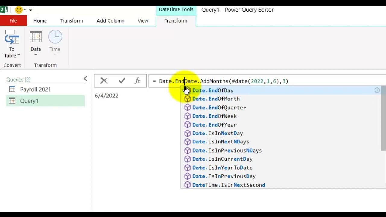 pq3 Date AddMonths Date EndOfMonth powerquery - YouTube