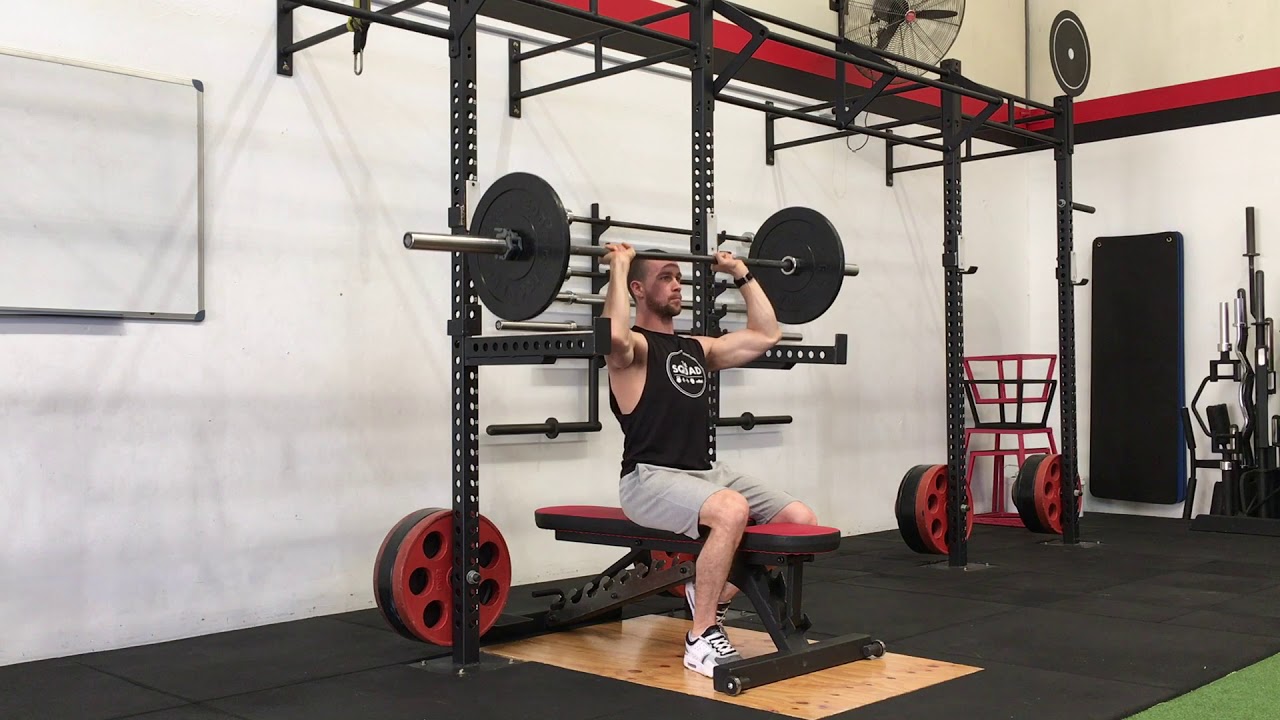 Seated BB Press, no back support - YouTube
