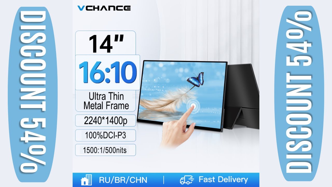 VCHANCE 14 Inch 2.2K Portable Monitor 2240*1400p 16:10 100%DCI-P3 ...
