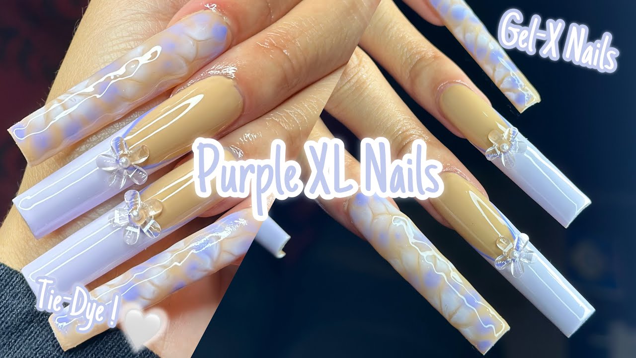 Purple XL Nails 🤍 | Gel X Method | French Tip Nails | Tie-Dye Nail ...