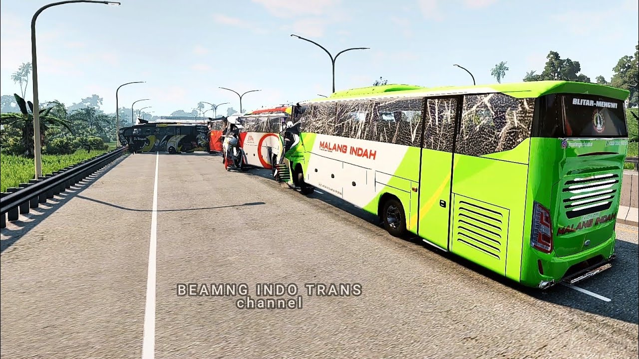 Bus konvoi Tabrakan beruntun beruntun di jalan tol, game Beamng drive ...