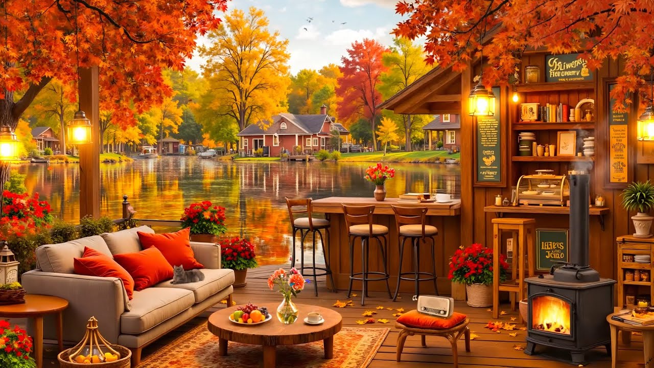 Autumn Morning Bliss 🍂 Energizing Morning Vibes with Cozy Café Ambience ...