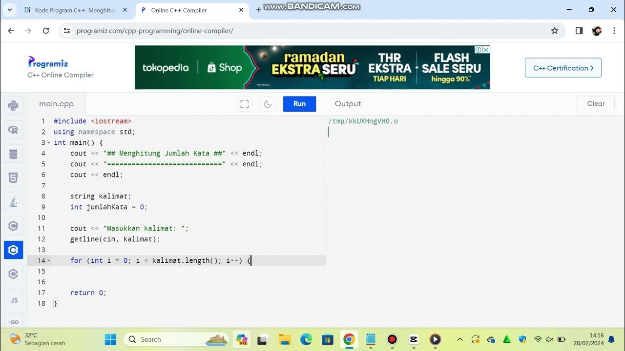 Program C++ Menghitung Jumlah Kata Dalam Kalimat - YouTube
