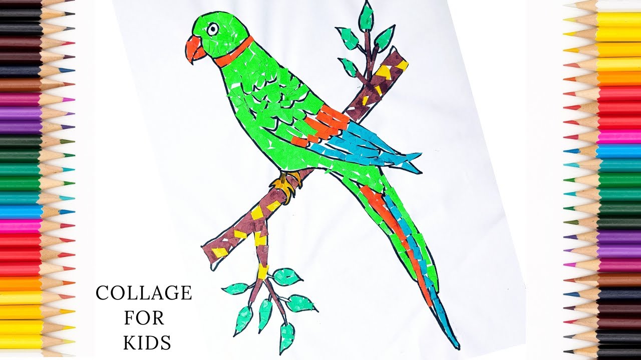 Collage making for kids |Parrot Collage | School Project Ideas | कोलाज ...
