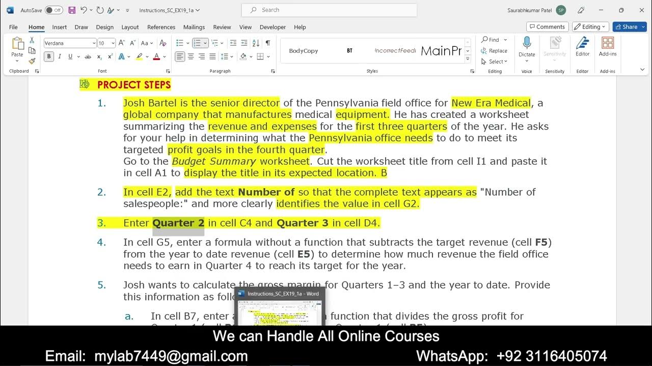 Shelly Cashman Excel 2019 Module 1 SAM project 1A - YouTube