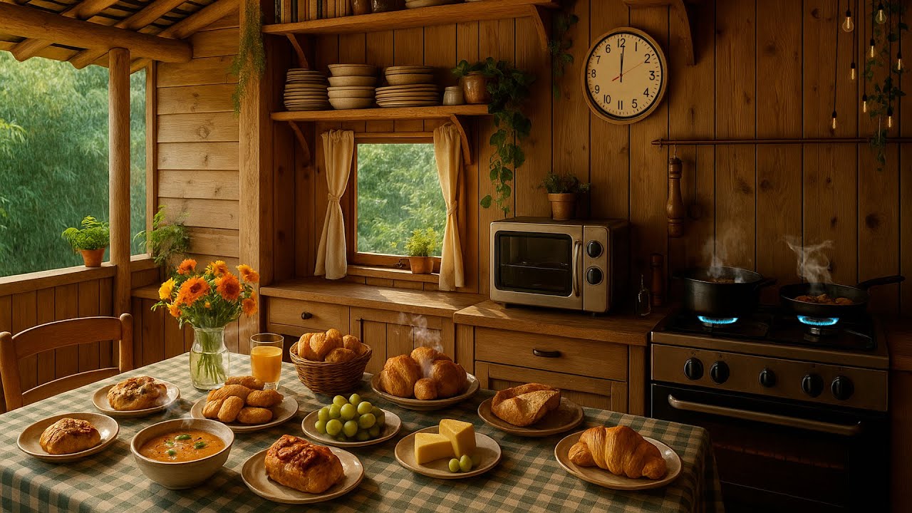 Cozy Summer Kitchen Sounds & Soft Rain 🌸🥘 Relax with Cooking ASMR ...