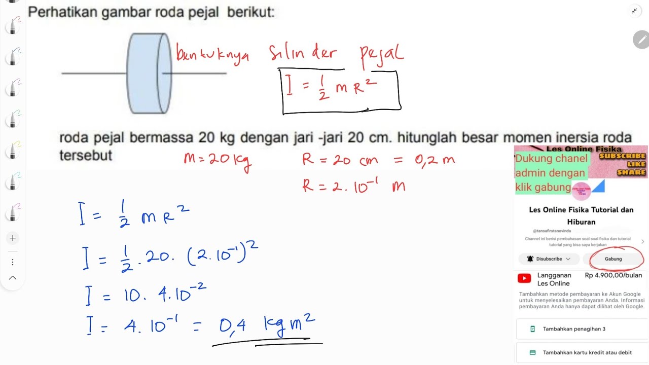menghitung momen inersia roda pejal atau momen inersia silinder pejal ...