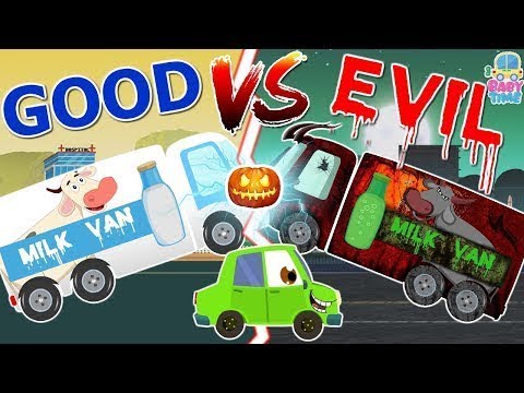 Good Vs Evil - Scary Vehicles - Car, Rock Truck, Crane, Transport Truck ...