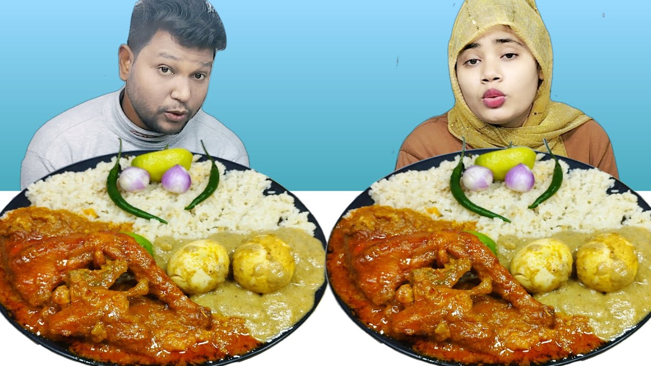 Spicy Chicken Roast And Egg Korma With Polaw Eating Challenge, Spicy ...
