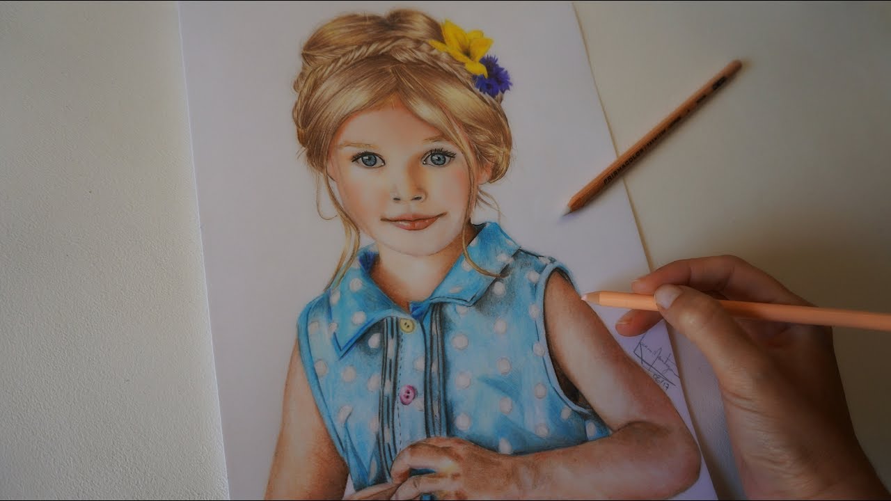 Drawing a child with colored pencils - YouTube