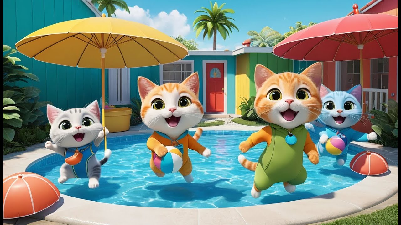 Six Silly Kittens Jumping in the Pool | Funny Cat Song for Kids ...