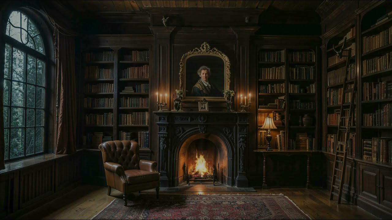 📚 Gothic Library Ambience Rainy Night Sounds for Deep Sleep, Relaxation ...