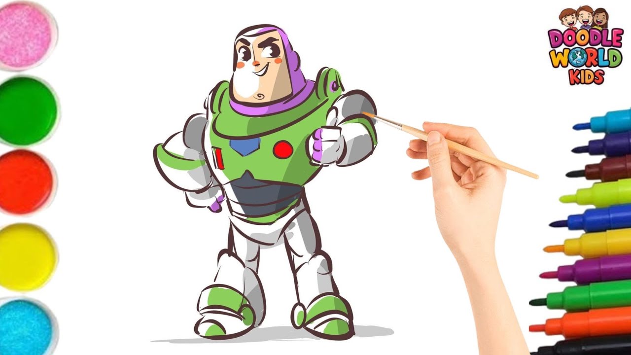 How to Draw Buzz Lightyear | Easy Cartoon Drawing, Painting & Coloring ...