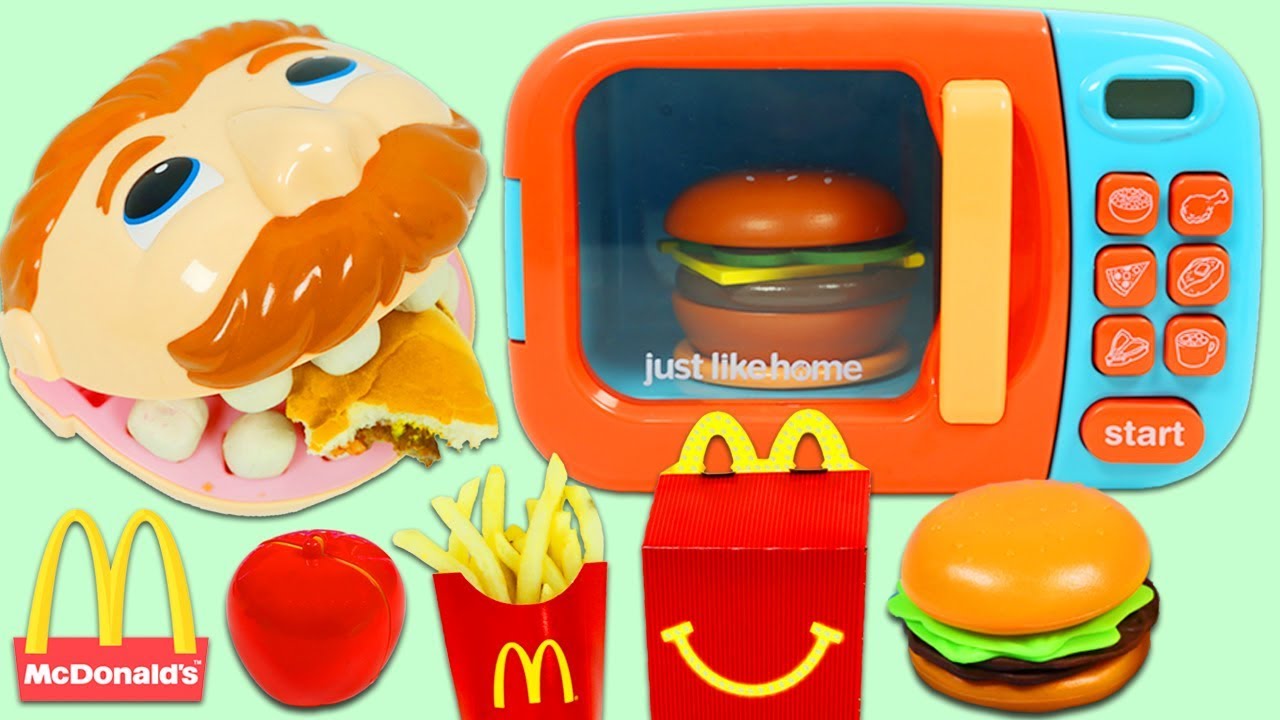 Feeding Mr. Play Doh Head McDonalds Happy Meal Using Toy Microwave ...