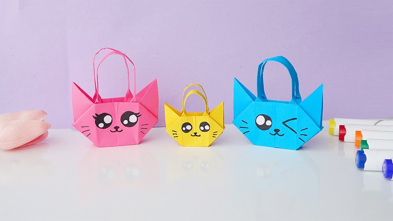 How To Make Paper Bag Cat – Origami Paper Bag Cat | DIY Paper Handpag ...