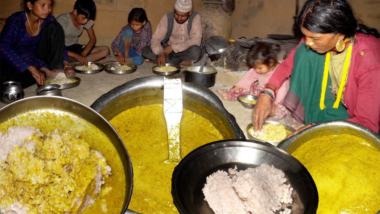 unique village food in rural Nepal || dharme brother's family cooking ...