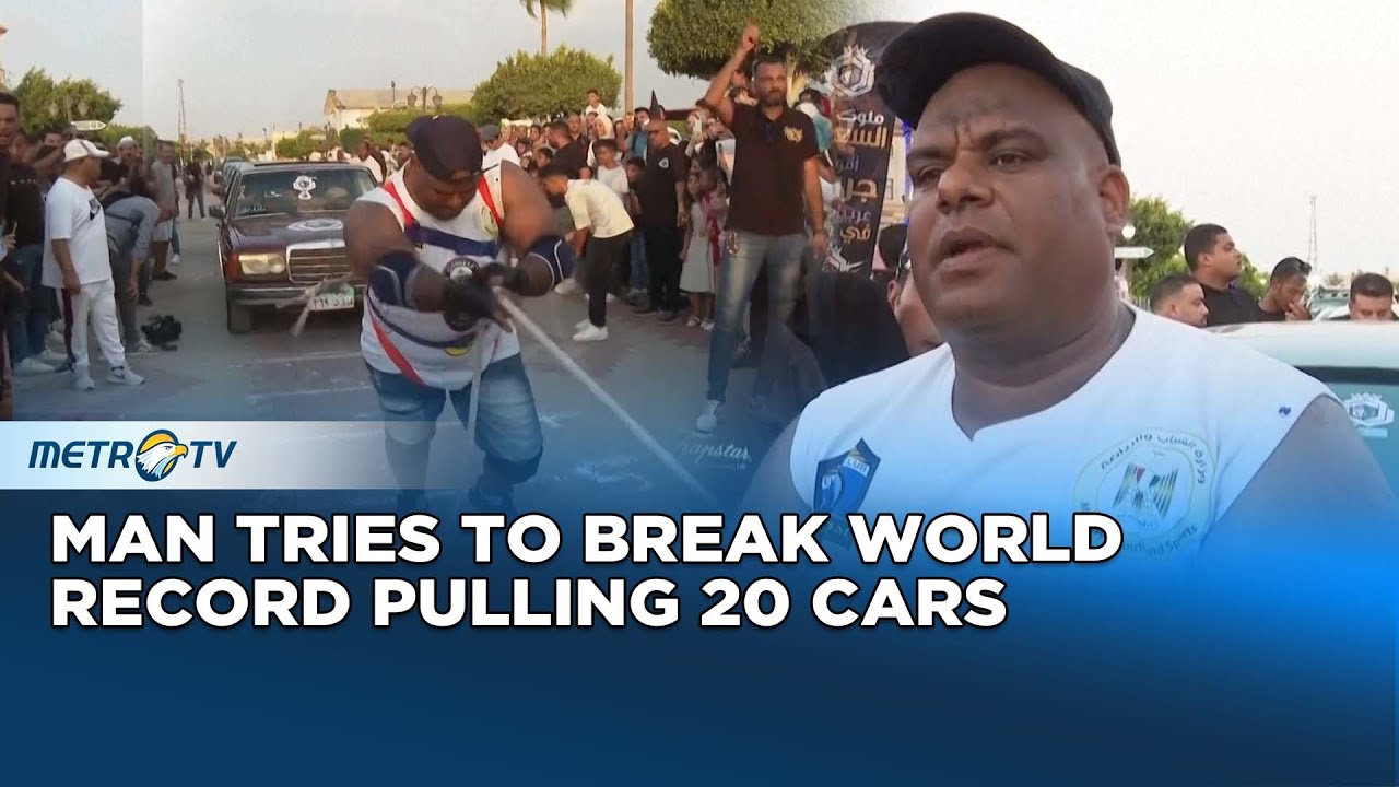 Egypt’s Strongman Pulls 20 Cars in Guinness Record Attempt - YouTube